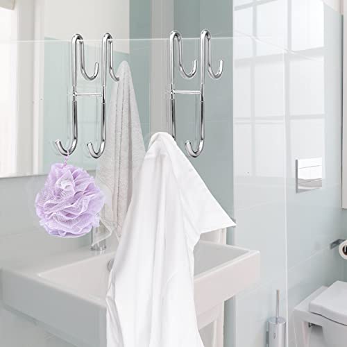 Haitis Shower Door Hooks, Extended Towel Hooks for Bathroom Frameless Glass Shower Door to Hand Suits, Robe, Towel, Squeegee, Loofah, Shaver 2 Pack Silver