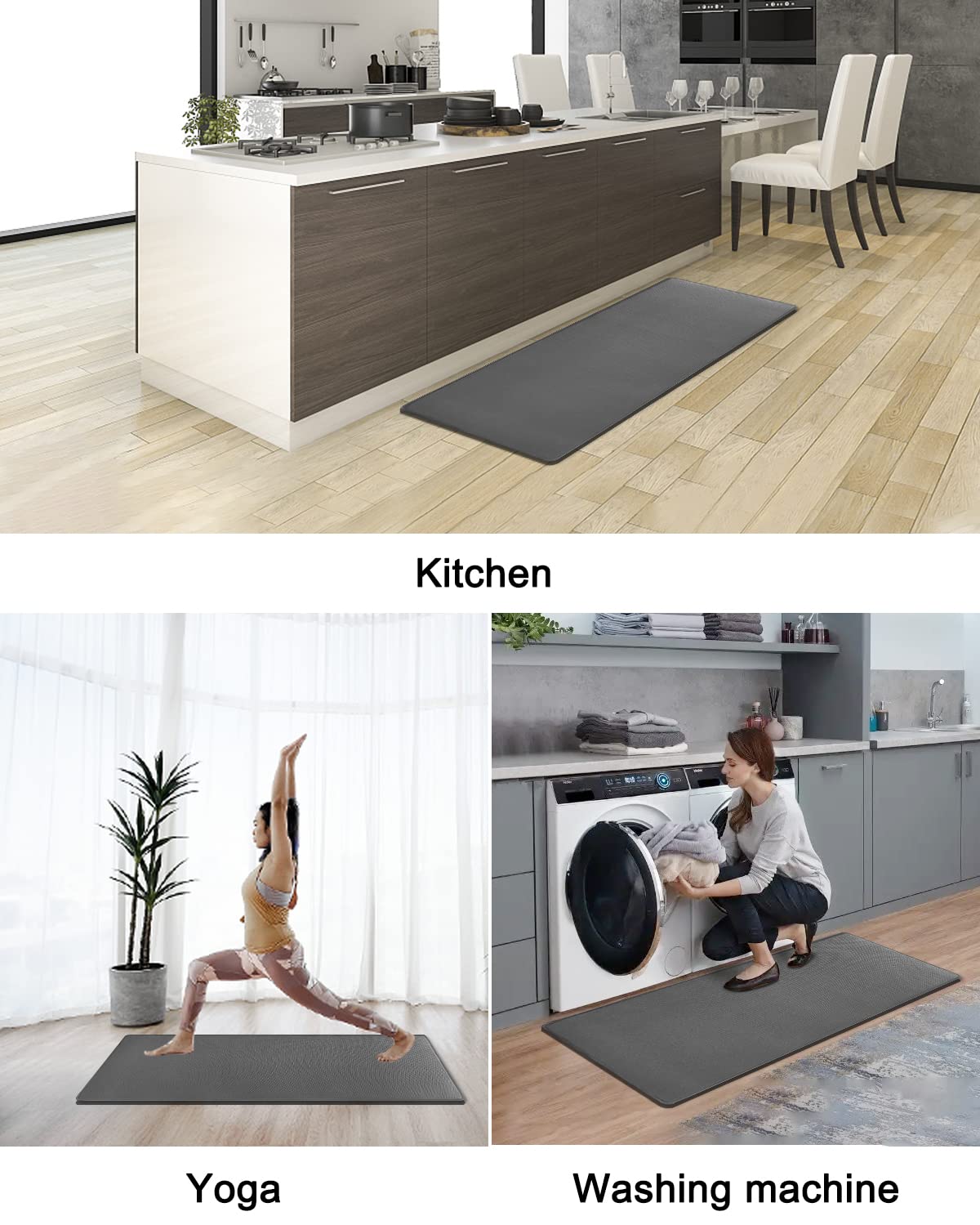 Artnice Kitchen Mat Cushioned Anti-Fatigue Floor Mat, Standing Desk Mat Anti Fatigue Ergonomic,Kitchen Non Slip Rugs and Mats, Standing Floor Mat for Work Place Office Kitchen Floor(20" x 47.2",Grey)