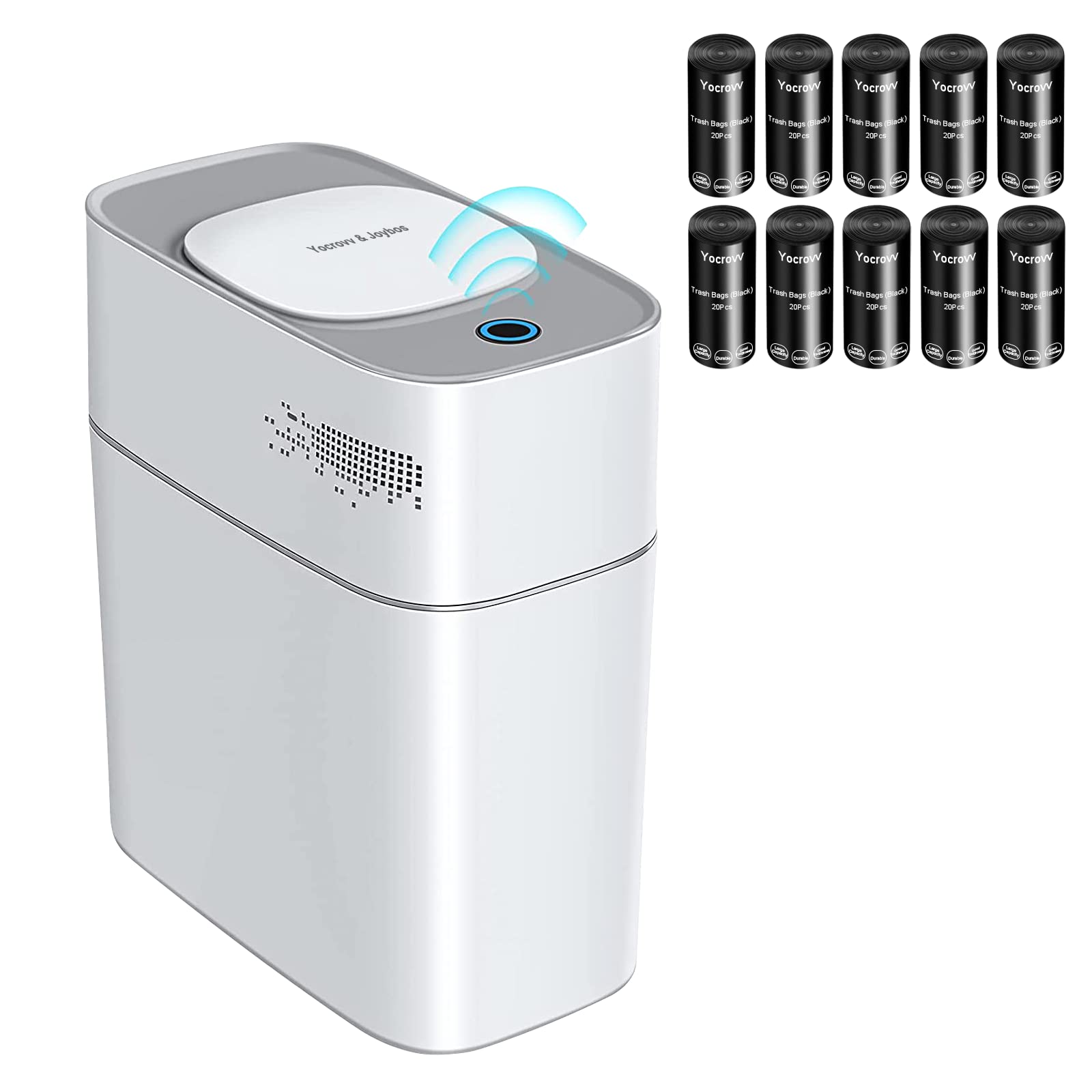 Automatic Bathroom Slim Trash Can with Lid, 3.8 Gallon Small Plastic Rechargeable Touchless Motion Sensor Narrow Smart Garbage Can for Bedroom, Bathroom, Kitchen, Office, RV