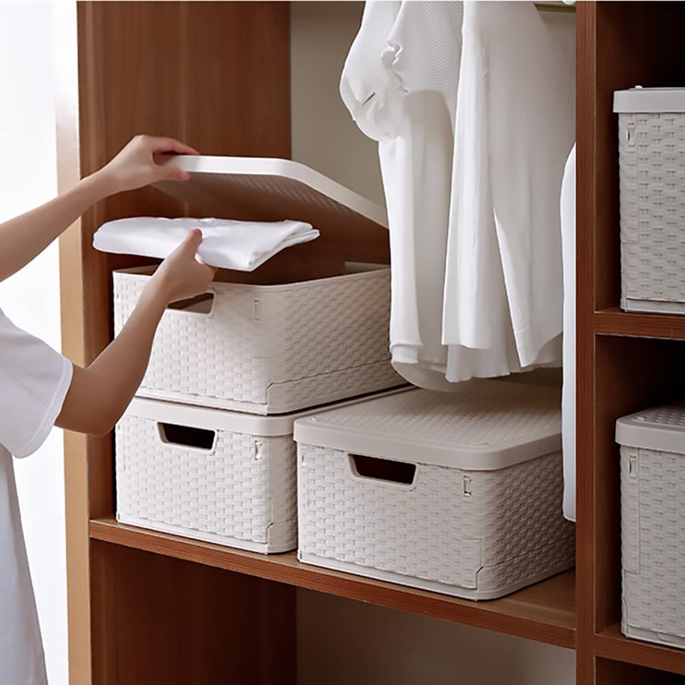 Pack of 4 Folding Storage Boxes with Lids Foldable Plastic Storage Bins Organizer Container Shelf Basket with Lid for Home Bedroom Closet Office