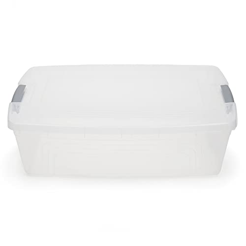 Home Basics Plastic Storage Box With Handle, Clear | Locking Tabs | Stackable Storage | Easily See Contents (30 Liter Rectangle)