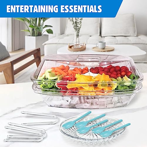 INNOVATIVE LIFE Fruit Trays for Serving for Party, 15 Inch Appetizer Serving Tray on Ice,Party Platters for Serving Food, Clear