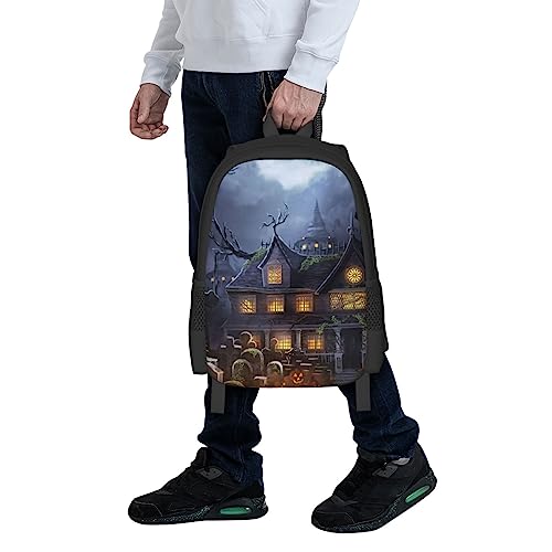 BAFAFA Halloween haunted house Printed Large Backpack Travel Bag Business Work Daypack Laptop Backpacks