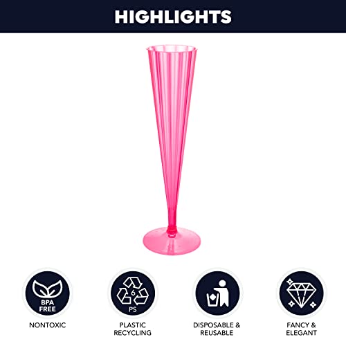 Party Essentials 20Count Hard Plastic Twopiece 5 oz Champagne Flutes, Neon Pink