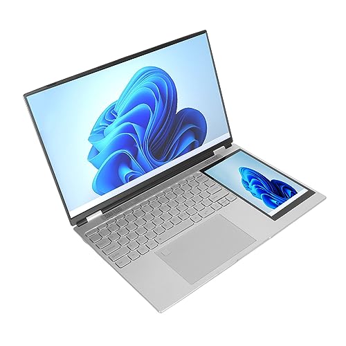 Bewinner HD Laptop, 2.4G 5G Dual Band WiFi 1280x800 7 Inch IPS Dual Screen Touch Screen Laptop Fingerprint Unlock 100-240V for Windows 11 for Classes (16GB+128GB US Plug)