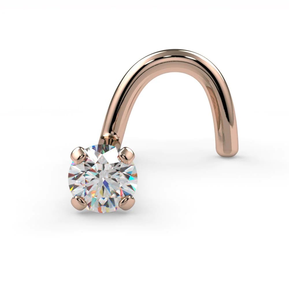 FreshTrends 1.5mm 0.015 ct. tw Diamond SI1-SI2 G-H 14K Rose Gold Nose Ring Twist Screw 20G I1