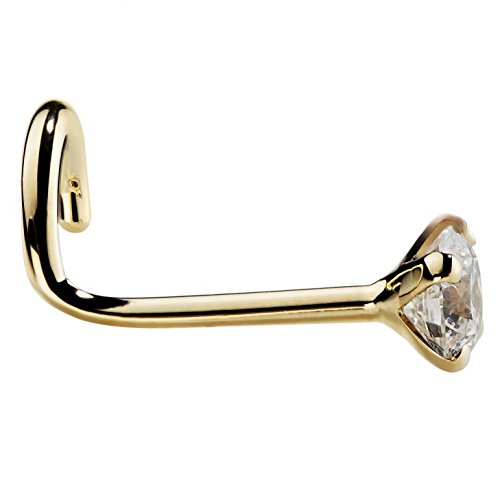 FreshTrends 3mm Cubic Zirconia 14K Yellow Gold Nose Ring Twist Screw - 18G