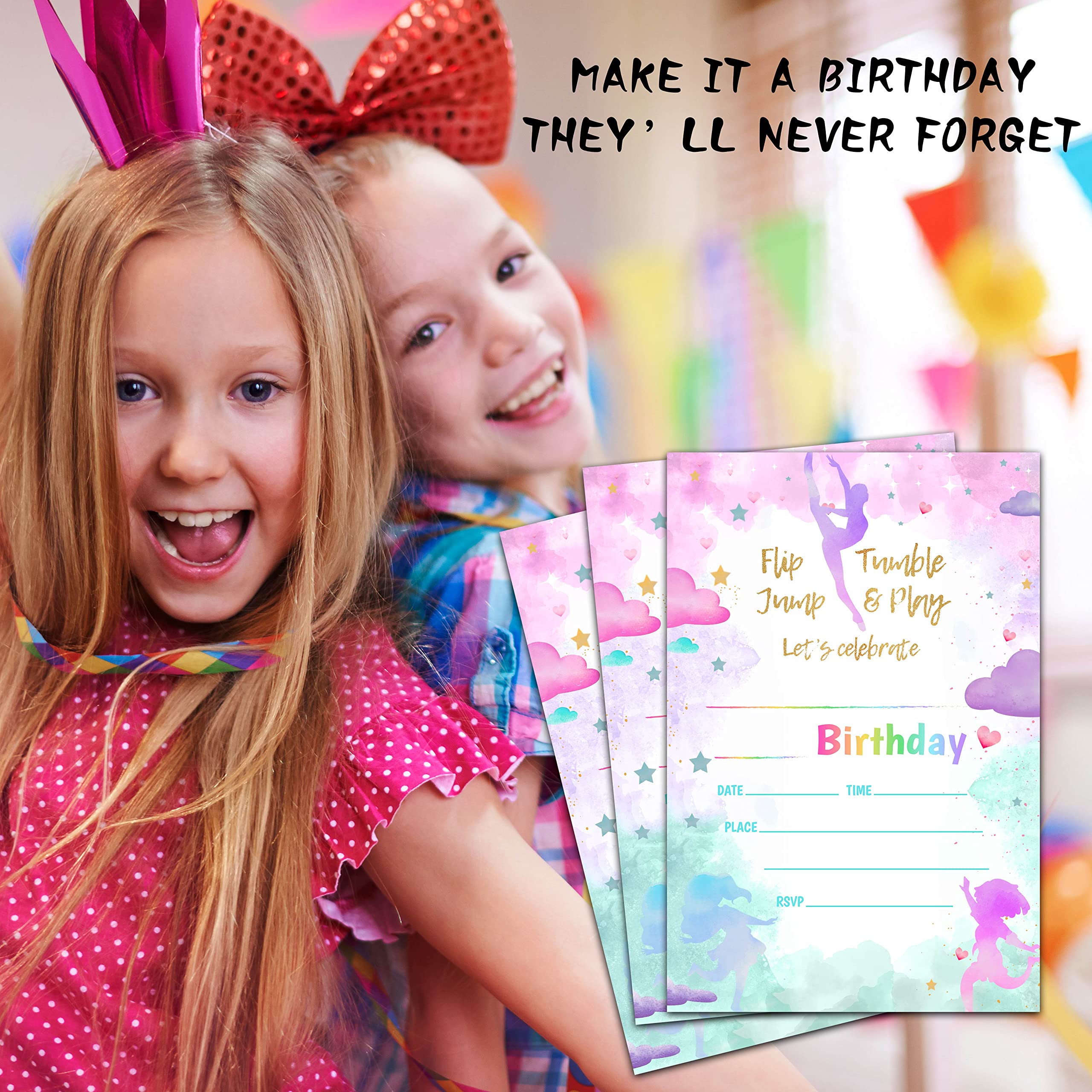 ISOVF 4" x 6" Jump Ballerina Birthday Party Invitation Cards With Envelopes (20 Sets) - Pink Dance Fill-In Style Party Invites- C20