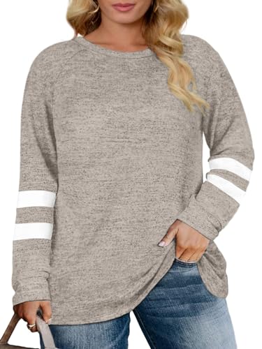 AURISSY Plus Size Long Sleeve Tops for Women Casual Oversized Sweatshirts Khaki-16W