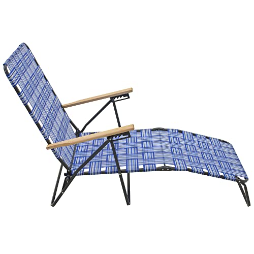 Garden Elements Folding Outdoor Patio/Lawn/Pool Chair Grey with Blue Woven Fabric and Arm Rests Lounger (2 Pack)