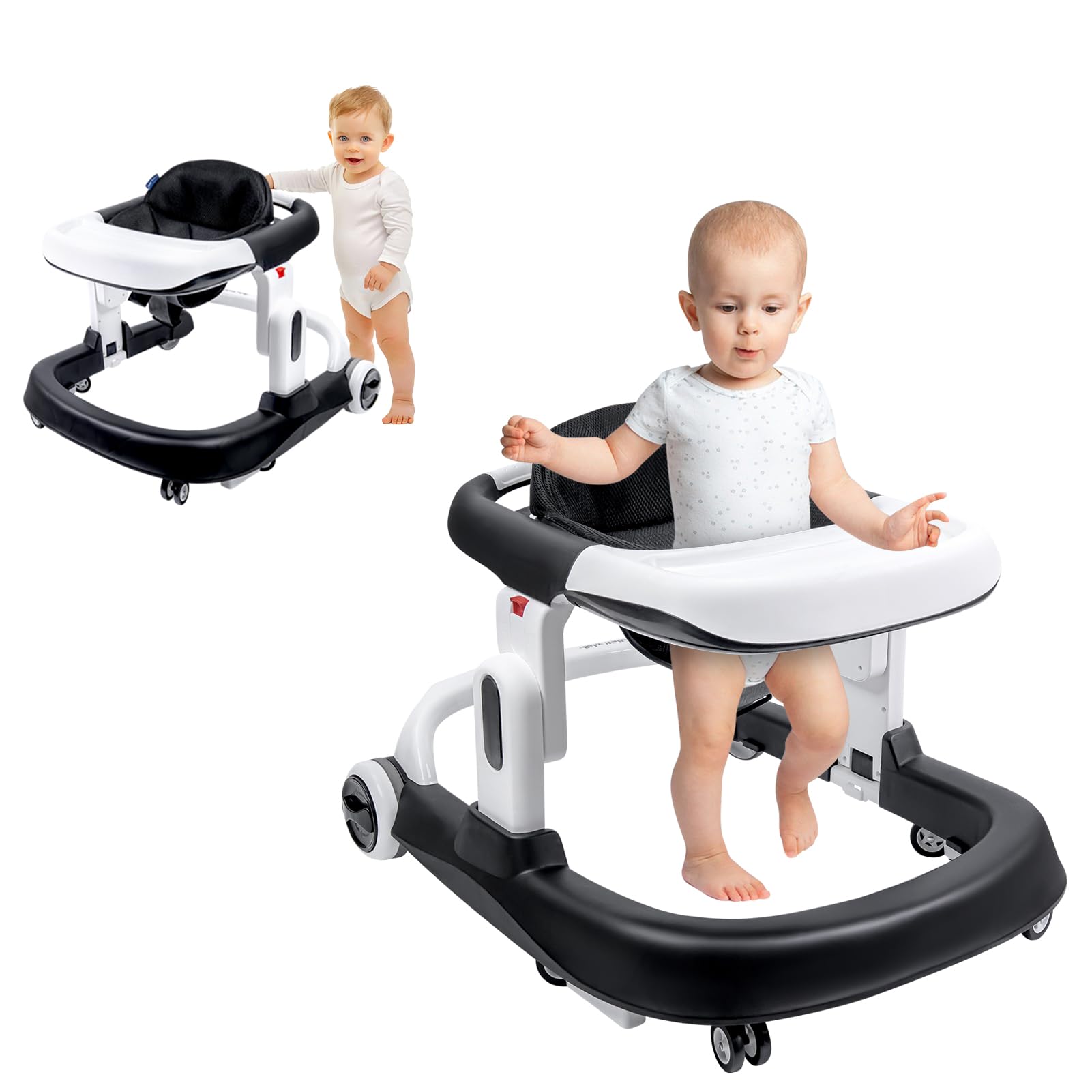 Baby Walker with Wheels, Activity Center with Mute Wheels Anti-Rollover, Learning-Seated, Walk-Behind, Height Adjustable Foldable Baby Walkers for Boys and Girls from 6-18 Months with Footrest…