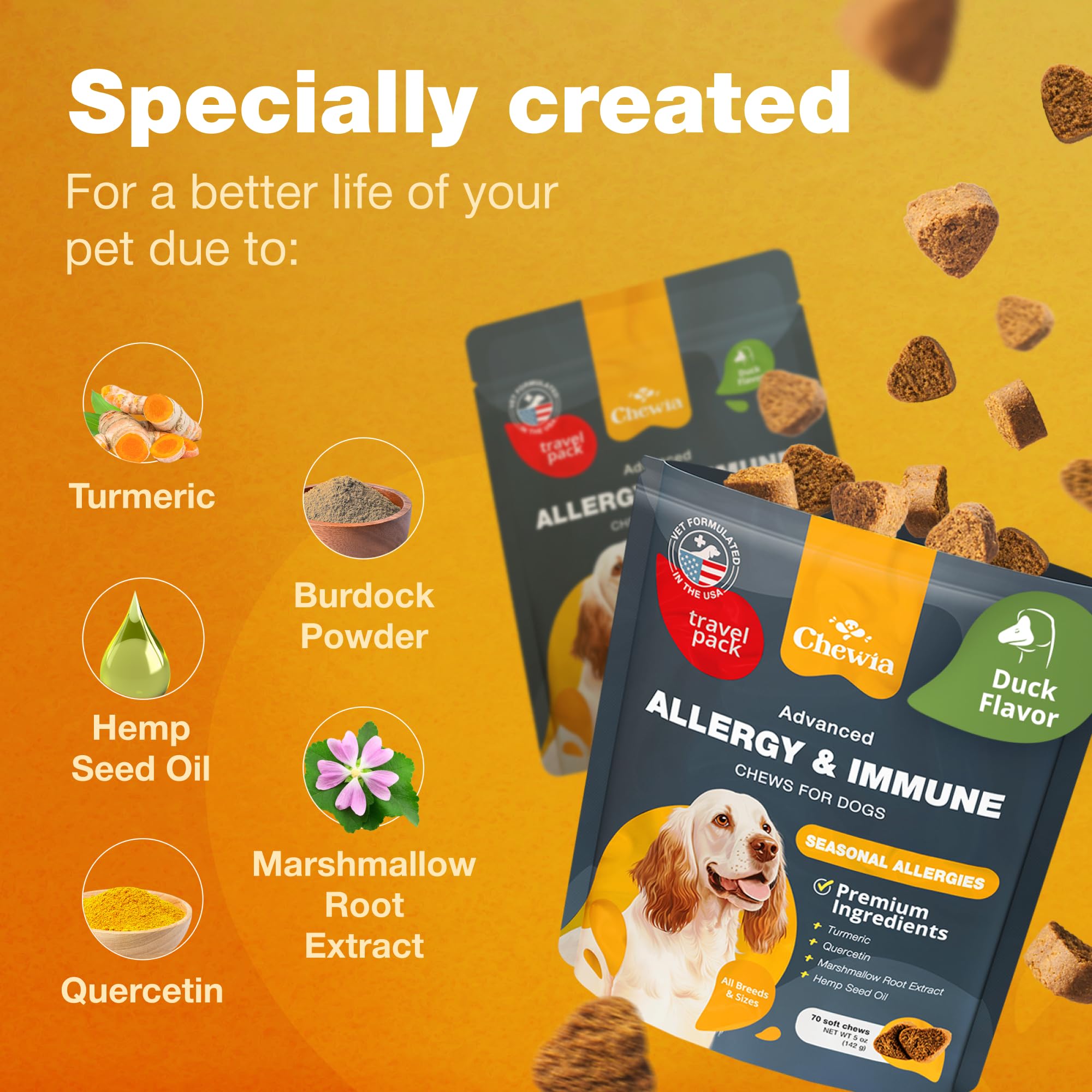 CHEWIA Travel Pack of Allergy Support Soft Chews for Dogs - All Breeds - Digestive Strength - Allergy & Immune Dog Supplement