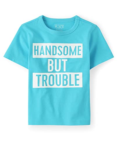 The Children's Place Baby Toddler Boys Short Sleeve Graphic T-Shirt, Handsome But Trouble, 4T