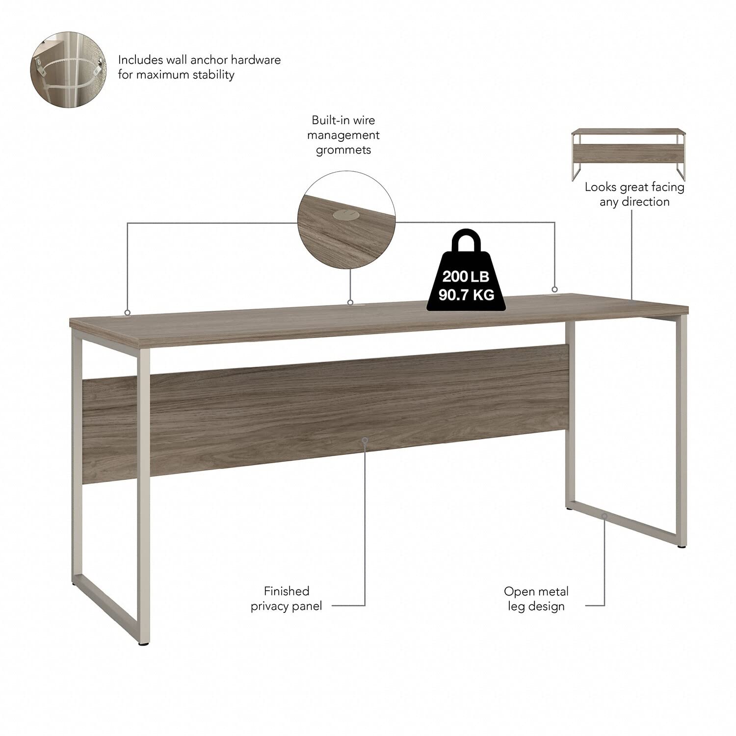 Bush Business Furniture HYD272SG Hybrid 72-Inch Computer Table Desk with Metal Legs, Storm Gray