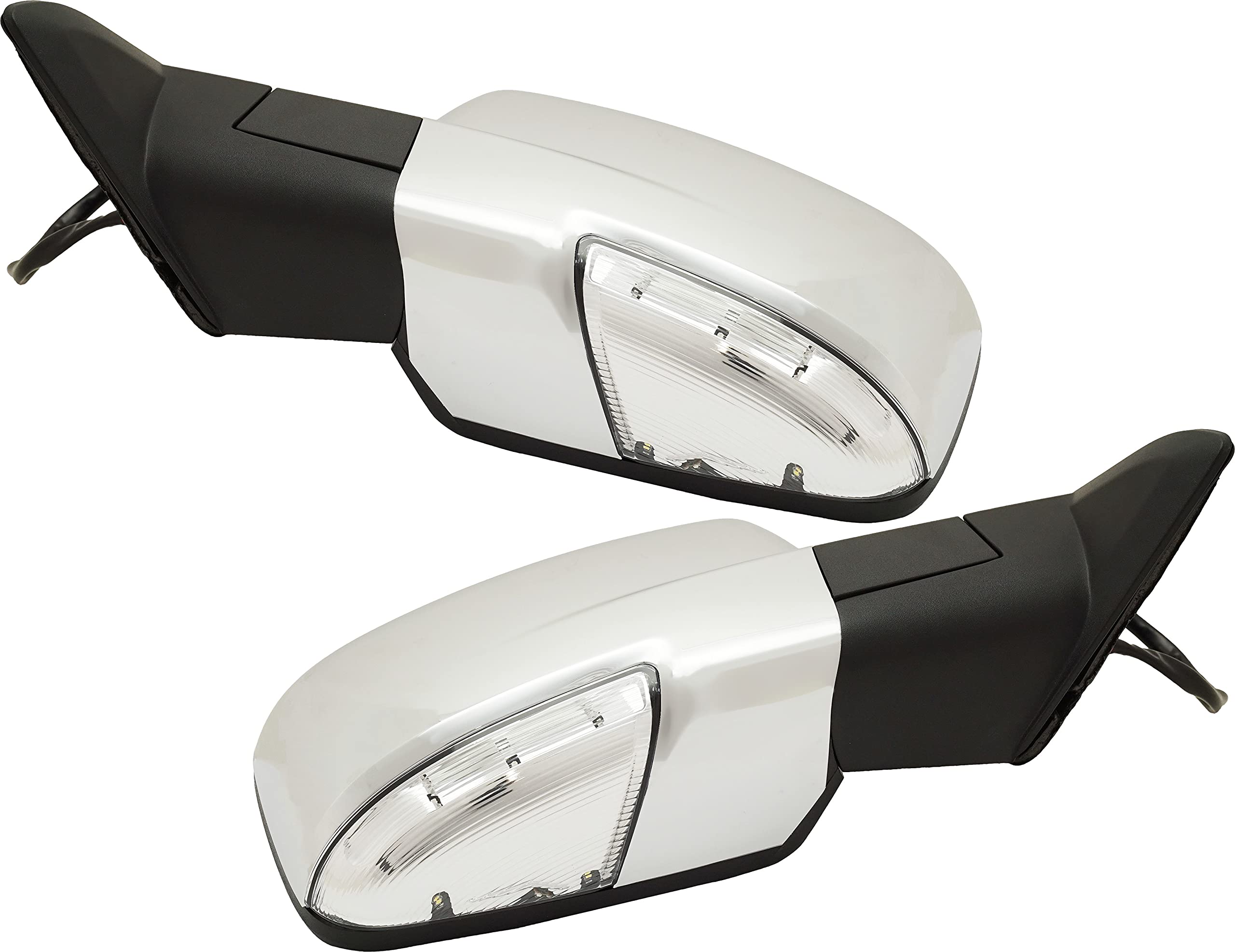 Kool Vue Driver & Passenger Side Power Heated Mirrors for Ram 1500 2500 2014-2018 Power Fold With Signal Light & Puddle Lamp Chrome