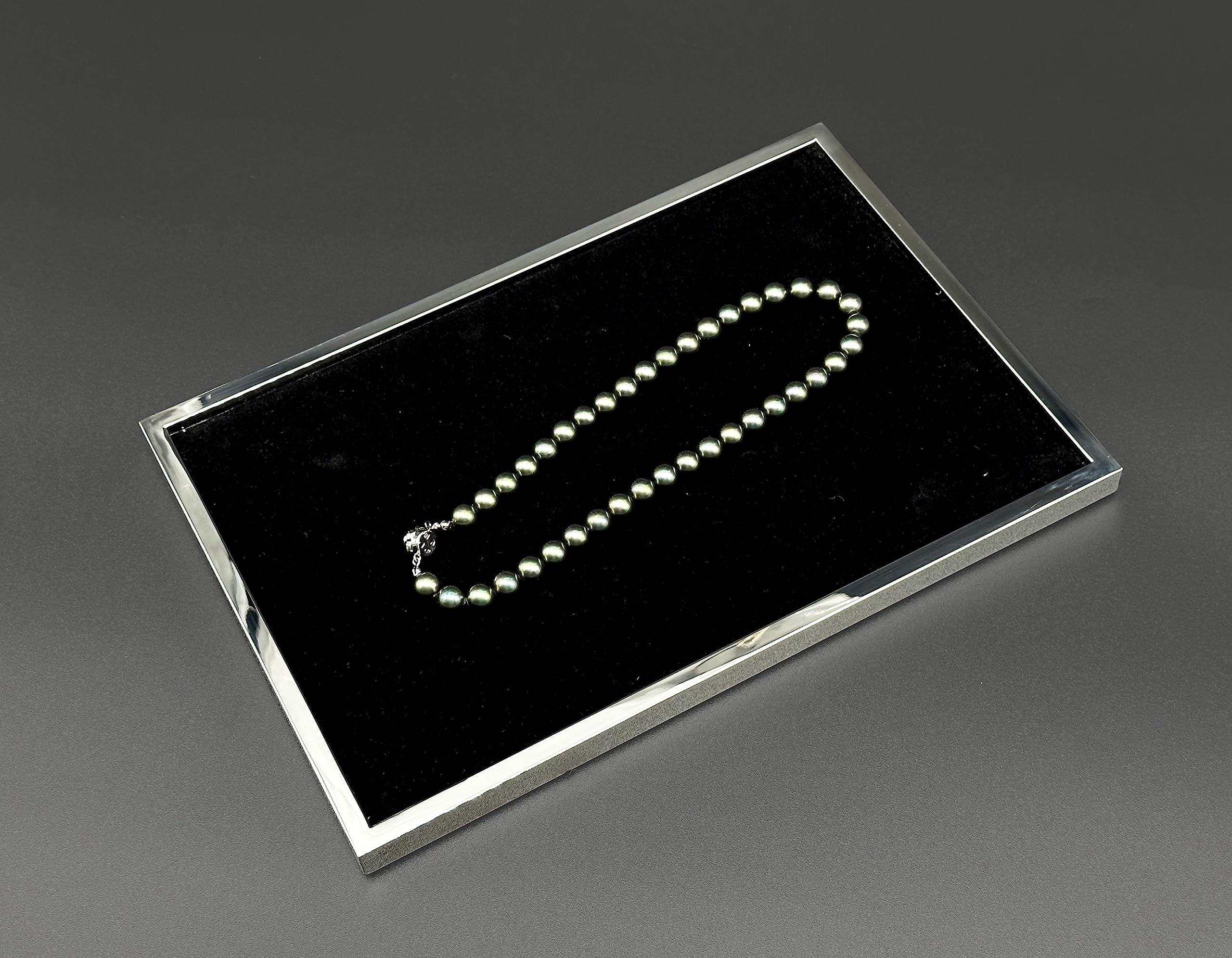 Bam & Boo - Black Velvet Jewelry Tray and Pad with Polished Metal Trim(11.75" x 8" x 0.6")