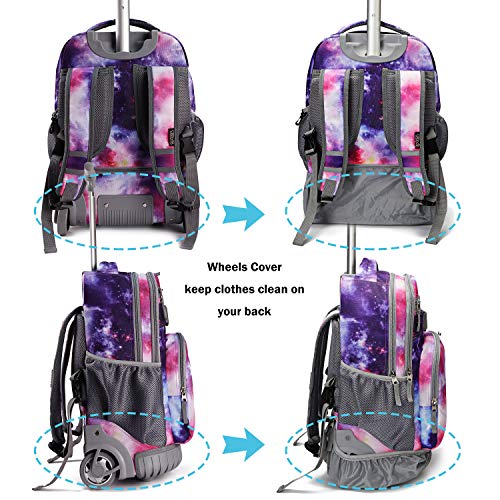 Tilami Rolling Backpack 19 inch with Lunch Bag Wheeled Laptop Backpack, Galaxy Purple