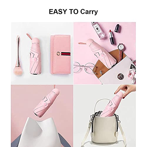 TIME LOVER Compact Travel Sun & Rain Umbrella Windproof Portable Mini Folding Umbrella for Girls Women (Pink)