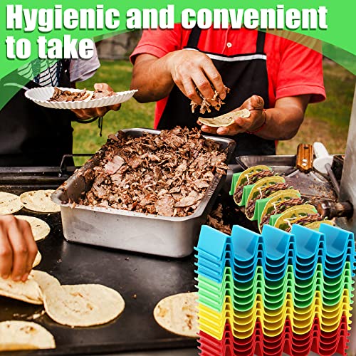 Colorful Taco Holder Stand Plastic Taco Plates Hold up to 4 Tacos Each Hard Sturdy Taco Shell Holder Wave Shape Taco Tray Dishwasher Microwave Safe Taco Rack Holders for Kitchen Serving (16 Pcs)