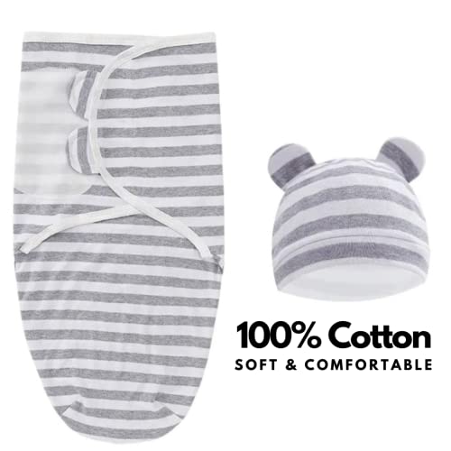 Swaddle King Easy Swaddle Wraps with Matching Hats, Pack of 6 (3 Wraps + 3 Hats), Cotton Knit Baby Wrap, Newborn Wearable Swaddle Sleep Sack, Size 0-3 Months, Small