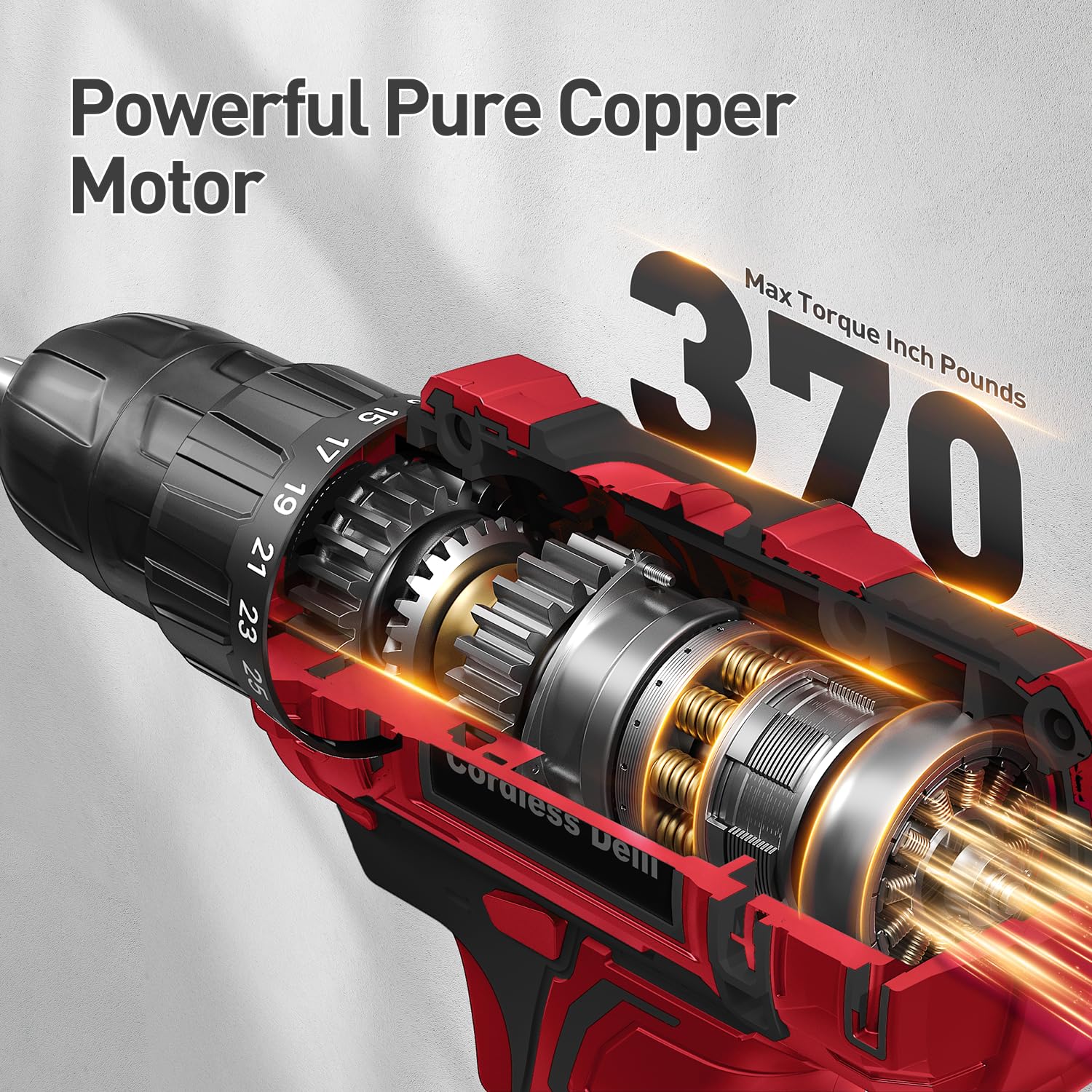 Cordless Drill 20V, Drill Set with 42pcs Accessories and Battery 2.0Ah, Electric Drill 25+1 Position, 2 Speed, 3/8 Inch Keyless Chuck, LED Light, Power Drill for Home DIY and Garden Repair