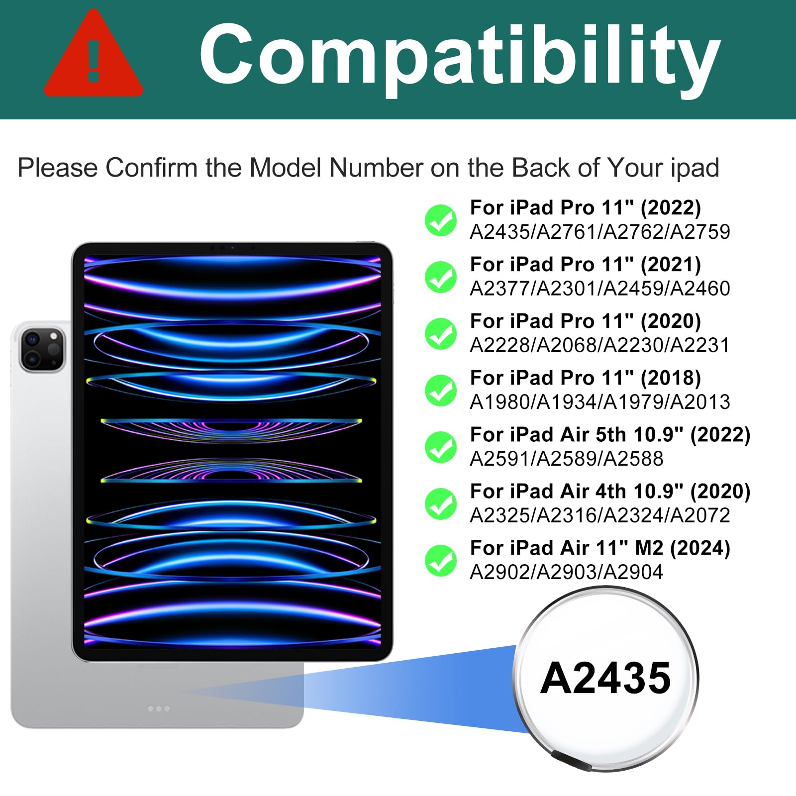 BOBOLEE Case Keyboard for iPad Air 11 inch M2 2024, Pro 11" 1st/2nd/3rd/4th Gen., iPad Air 5th/4th Gen. 10.9 inch (Not for iPad 10th), Wireless Detachable Backlit 7 Color, 360 Rotatable Cover Shell