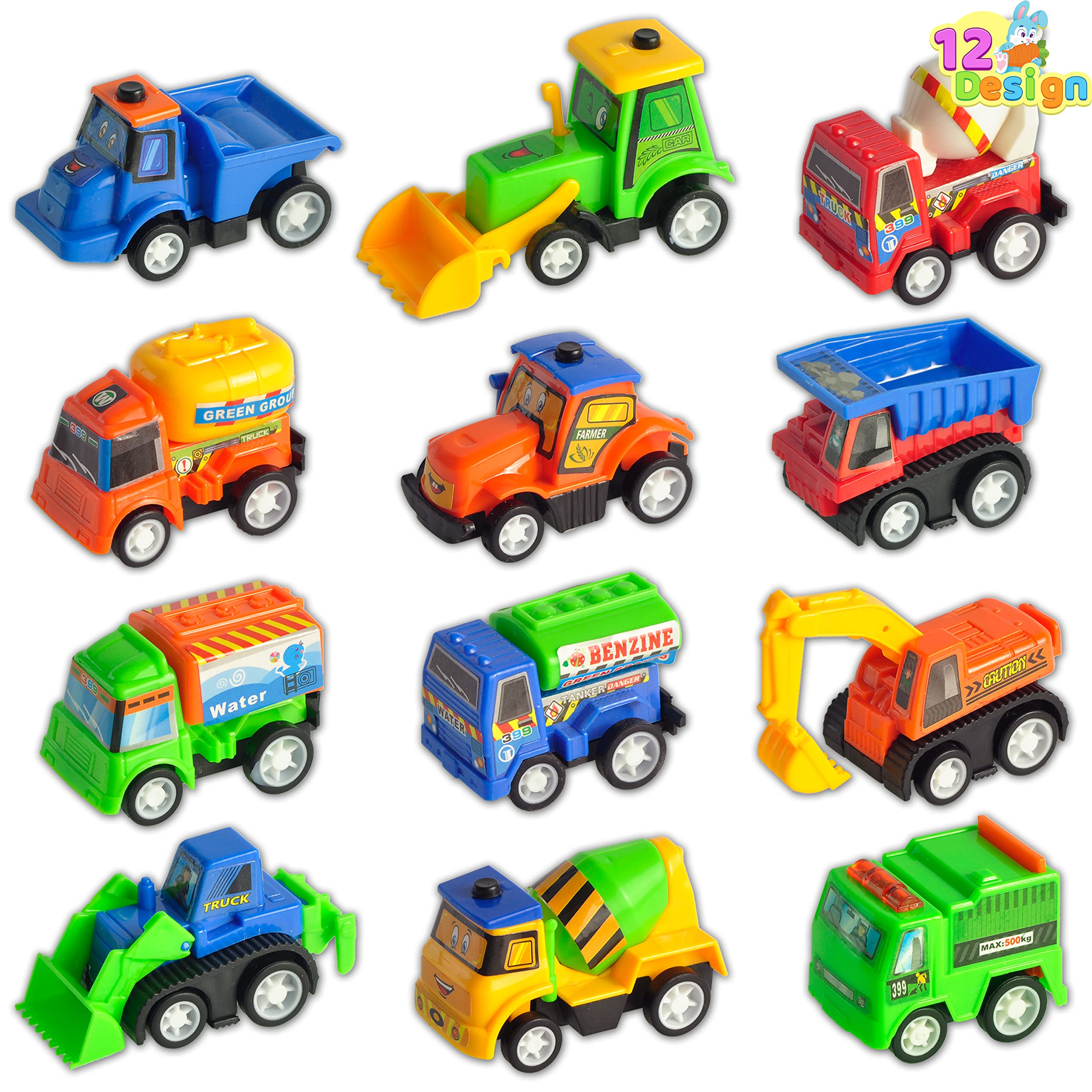 JOYIN 24 Pcs Prefilled Easter Eggs 3.2'' with Toy Cars, Pull Back Construction Vehicles and Mini Truck Toy Kit Set for Kids Boys Easter Theme Party Favor, Easter Eggs Hunt and Basket Stuffers Filler