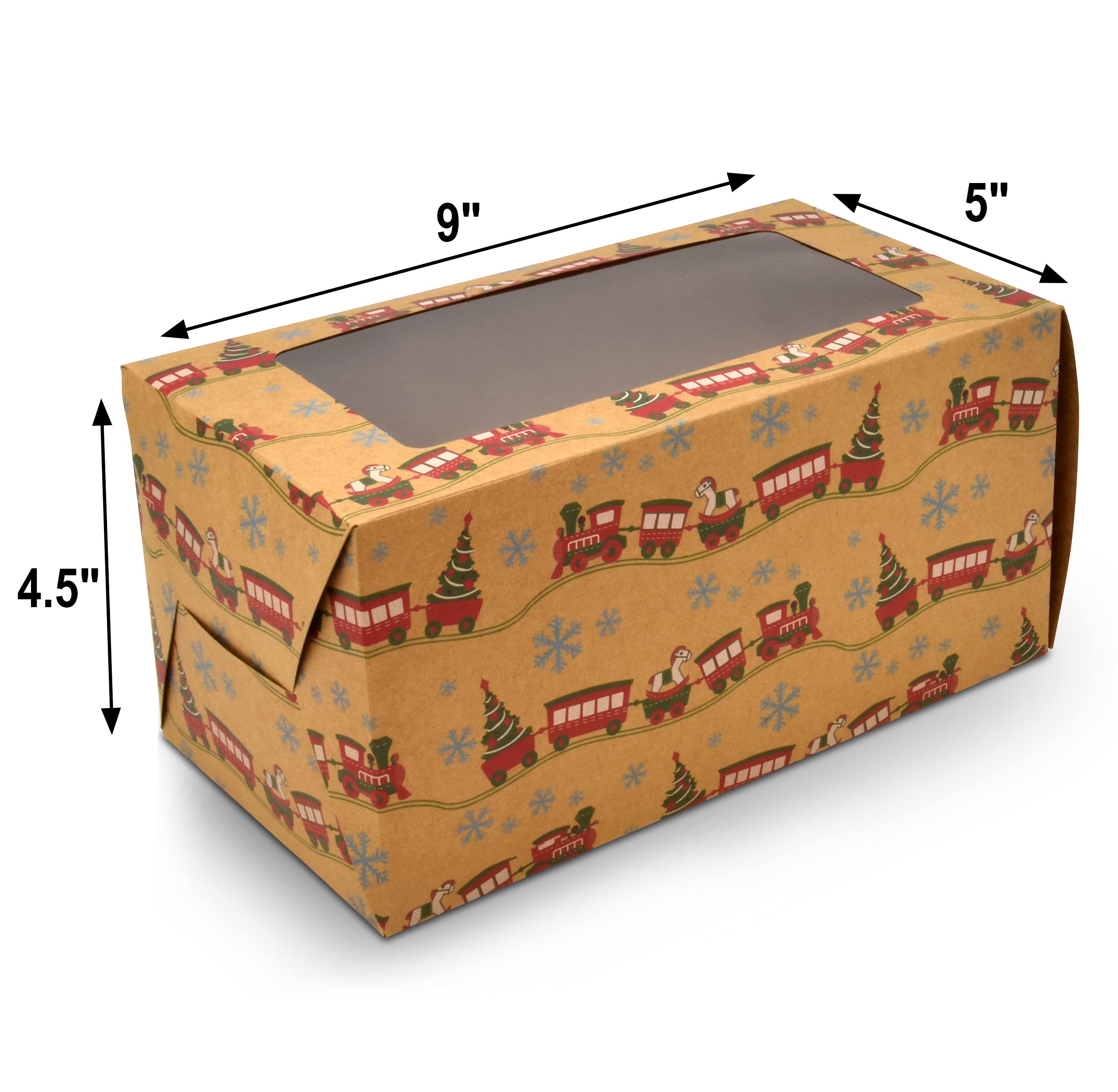 Gift Boutique 24 Christmas Bakery Boxes Holiday 2 Pound Loaf Pan Treat Boxes Brown Kraft Paper Box with Window for Baking Cupcake Goodies Food Gift Packaging Containers Party Favors 9" X 5" X 4.5"