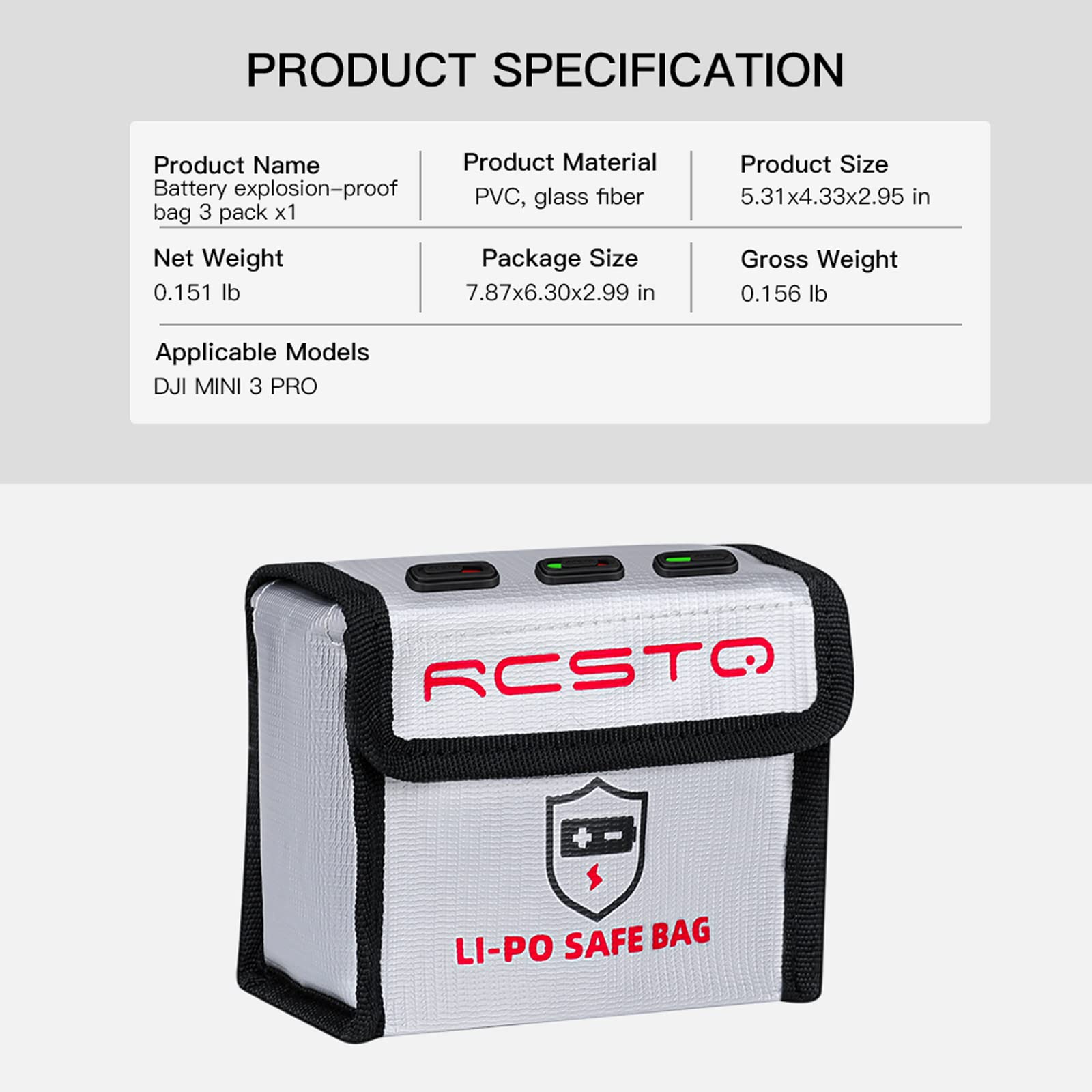 Antianxia Mini 3 Pro Lipo Battery Safe Bag Fireproof Explosion-Proof, Fire Retardant Lipo Bags, Batteries Charge Protector Bag,for DJI Mini 3 Pro Accessories (135x110x75mm)