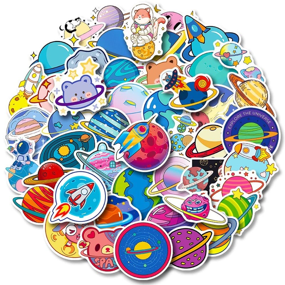 LZBRDY 100 Pieces/Set, Astronaut Alien Rocket Planet Stickers for Scrapbooking, Cards, Laptop, Suitcase, Diary, Notebooks, Album, Journals, Kids DIY Crafts