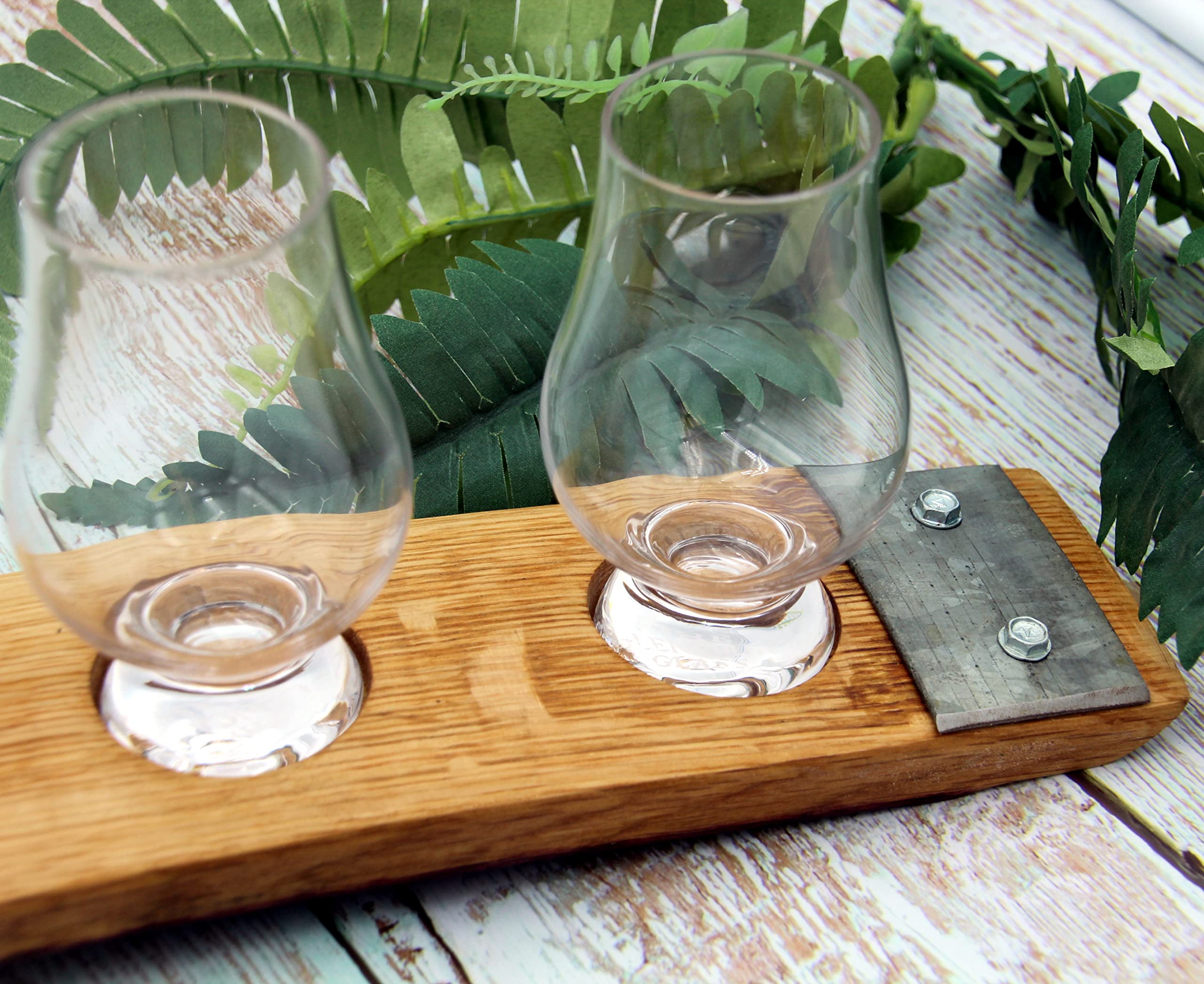 Barrel-Art Premium 4 Glass Whiskey Flight/Natural (light Oak)/ Crystal Glasses