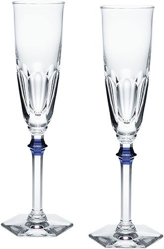 Baccarat Crystal Eve Harcourt Champagne Flute With Blue Knob Set of 2
