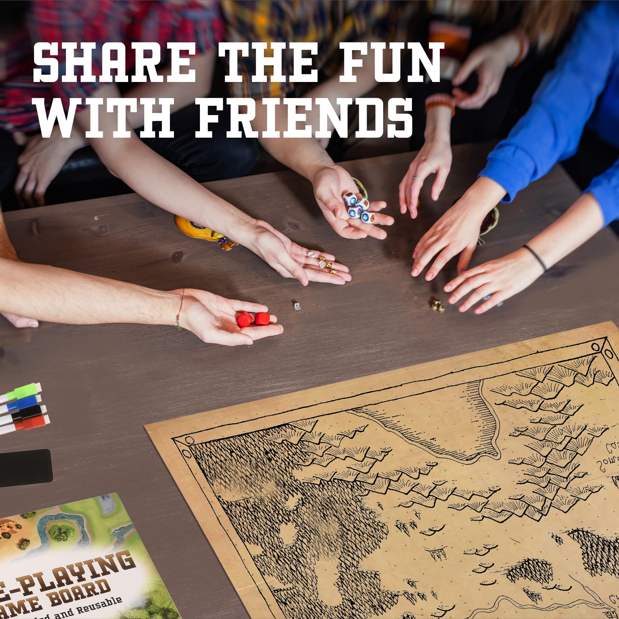 IMPRESA 27" x 23" Double Sided and Foldable Role Player Game Battle Grid Game Mat - for Dungeons and Dragons and Other RPGs - Double Sided - Includes Markers and Eraser