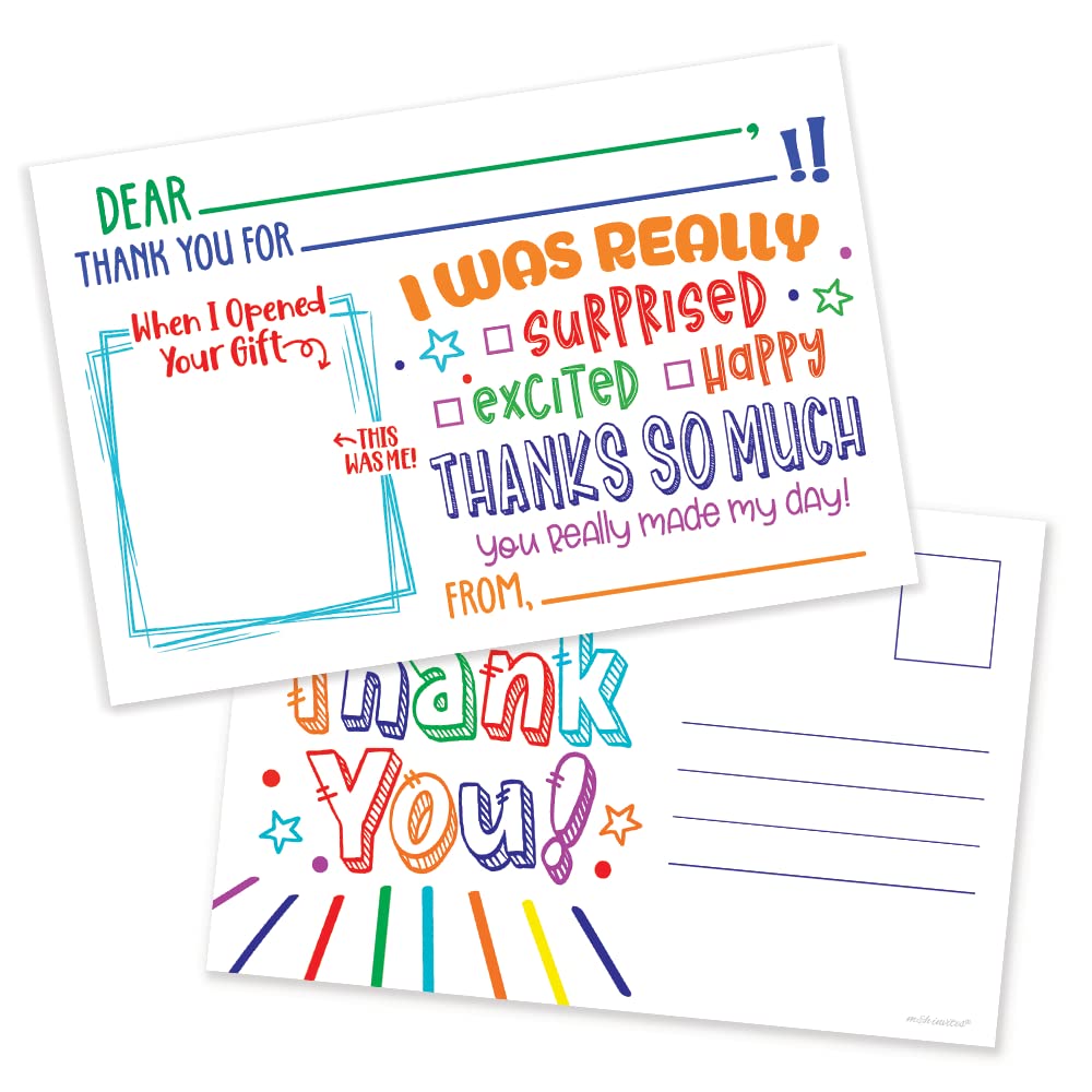m&h invites 50 Kids Thank You Fill In The Blank Cards - Thank You Postcards For Boys or Girls