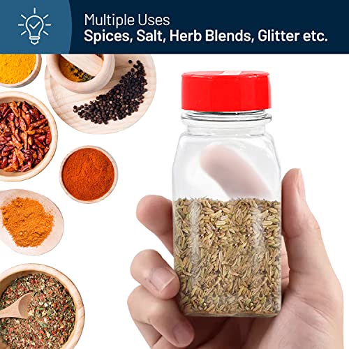 RoyalHouse 6 Pack 9.5 Oz Plastic Spice Jars with Red Cap, Clear and Safe Plastic Bottle Containers with Shaker Lids for Storing Spice, Herbs and Seasoning Powders, BPA Free, Made in USA