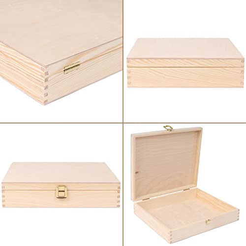 Creative Deco Wooden Storage Box Unpainted Plain | 11.41 x 9.84 x 2.55 in | Golden Latch & Lid | Perfect for Storing Valuables & Small Items in The Office or Bedroom | Keepsake Memory Trinket Chest