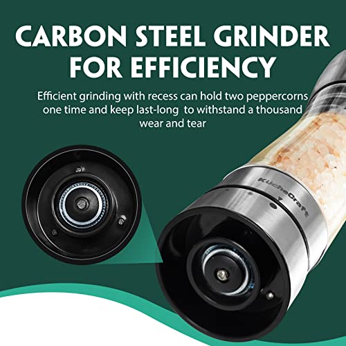 KucheCraft Pepper Grinder - Easy Grip Pepper Mill Grinder or Salt Grinder Refillable - Stainless Steel Peppercorn Grinder with Upgraded Grinding Precision