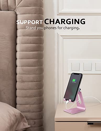 Tobeoneer Adjustable Cell Phone Stand Desktop Phone Holder, Aluminum Desk Stand Cradle Dock for iPhone 13 12 Mini 11 Xr Xs max 8 7 6 6s 5 Plus Samsung Huawei All Smartphones (Rose Gold)