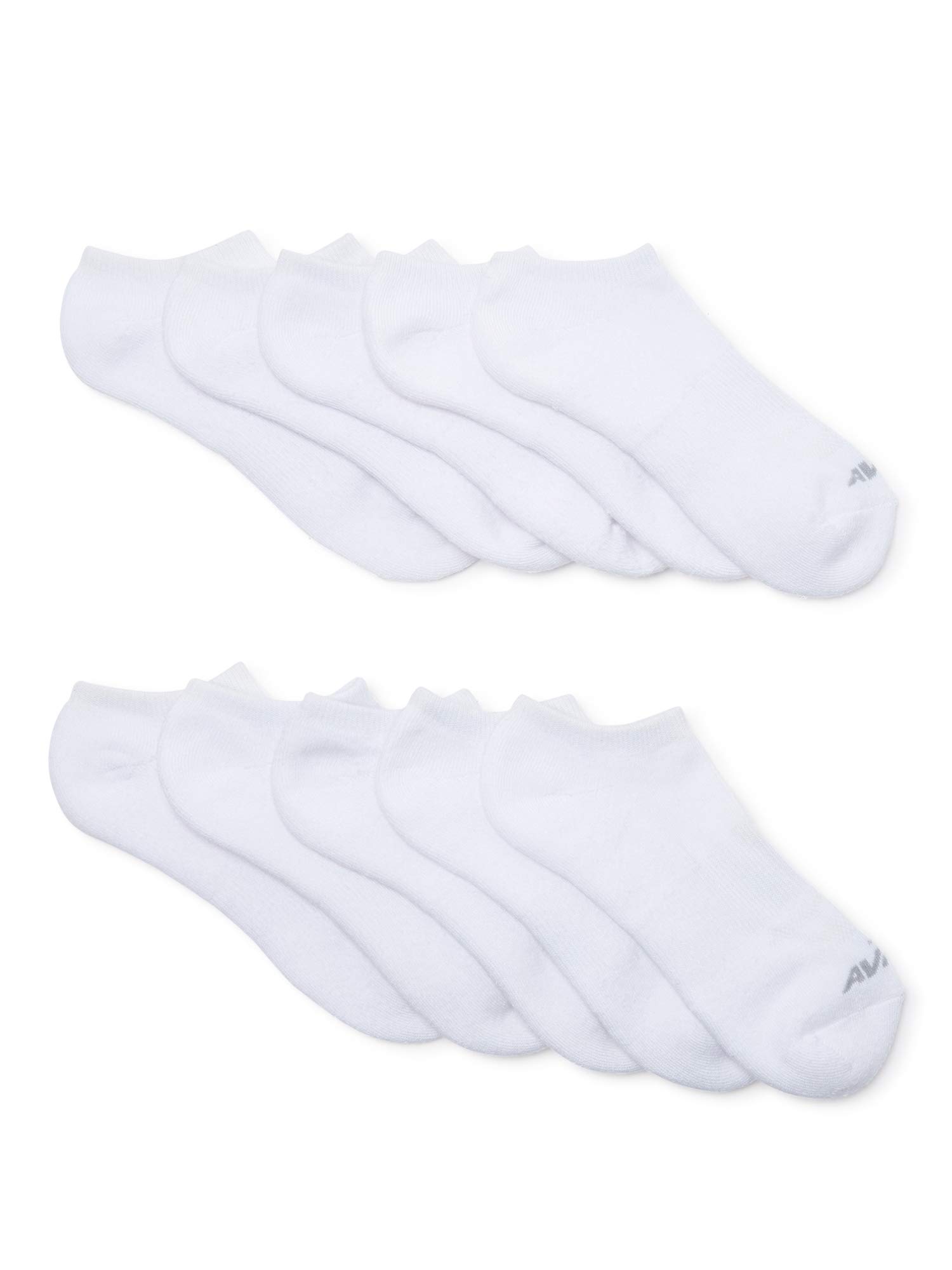 Avia Performance Womens’ No Show Cushion Socks (10-Pair Packs, Sock size 9-11; fits shoe size 4-10) (White)