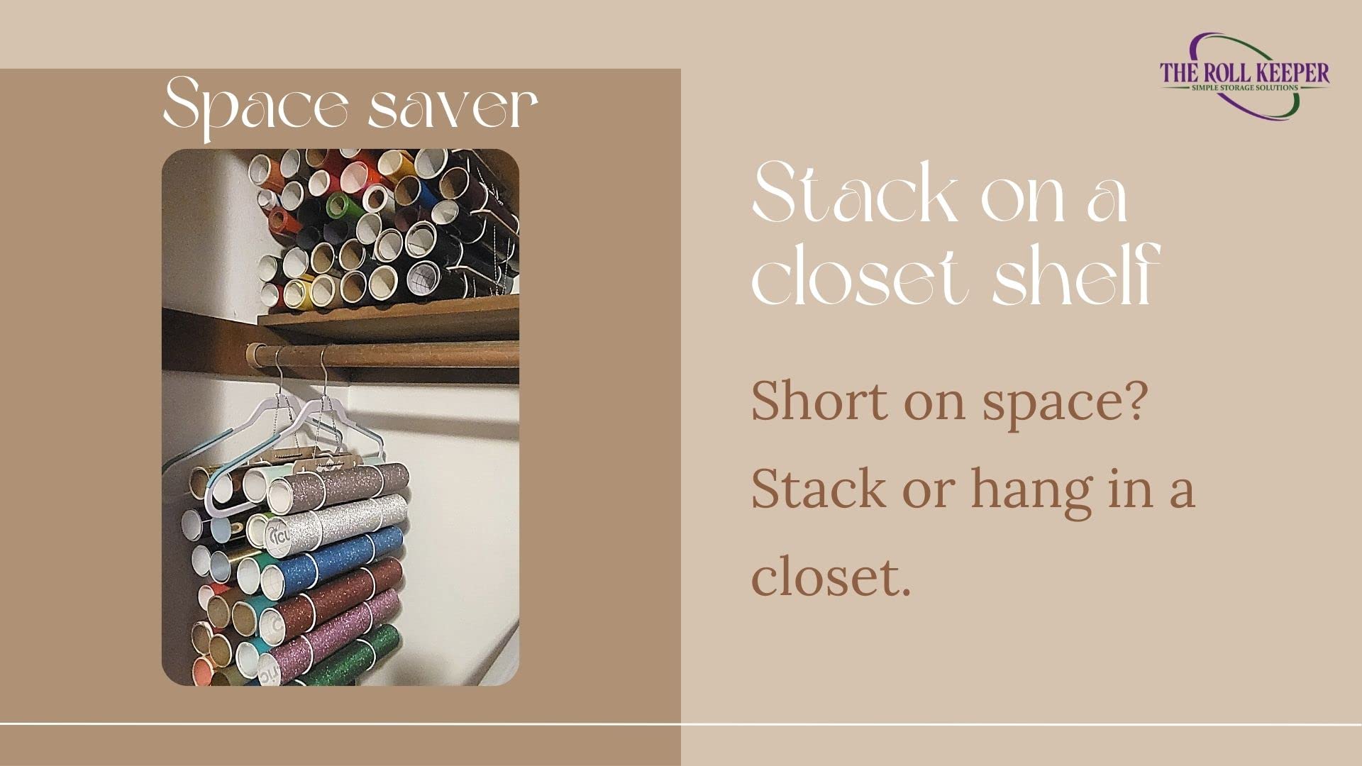The Roll Keeper, Vinyl Roll Holder and Craft Room Organizer, Hanging Adjustable Rack, Diamond Painting Accessories ,Closet, Door and Wall Mount, Holds 24 Roll (White, Holds 24)