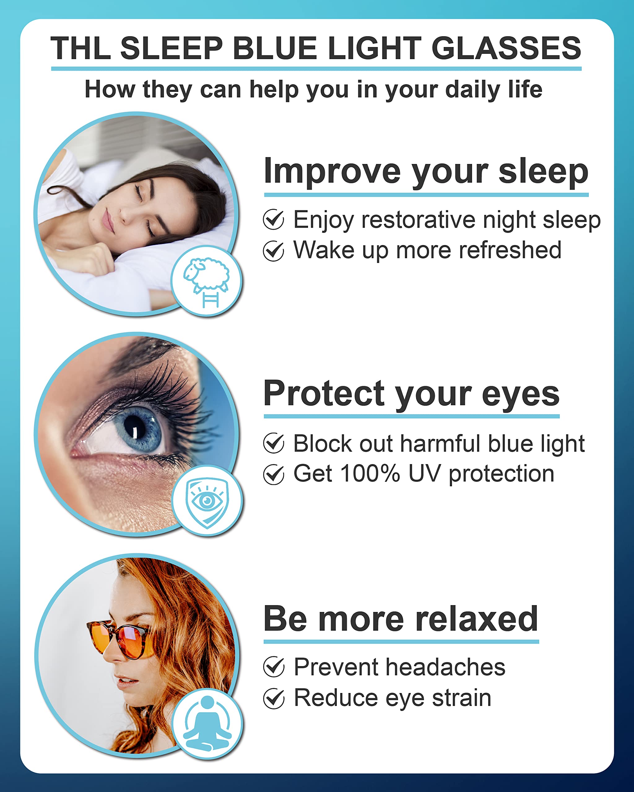 Amber Blue Light Blocking Glasses for Sleep - Computer Glasses - Orange Blue Light Glasses - Amber Glasses to Block Blue Light - Sleep Glasses Blue Light Blocking - Round Blue Blockers for Men & Women