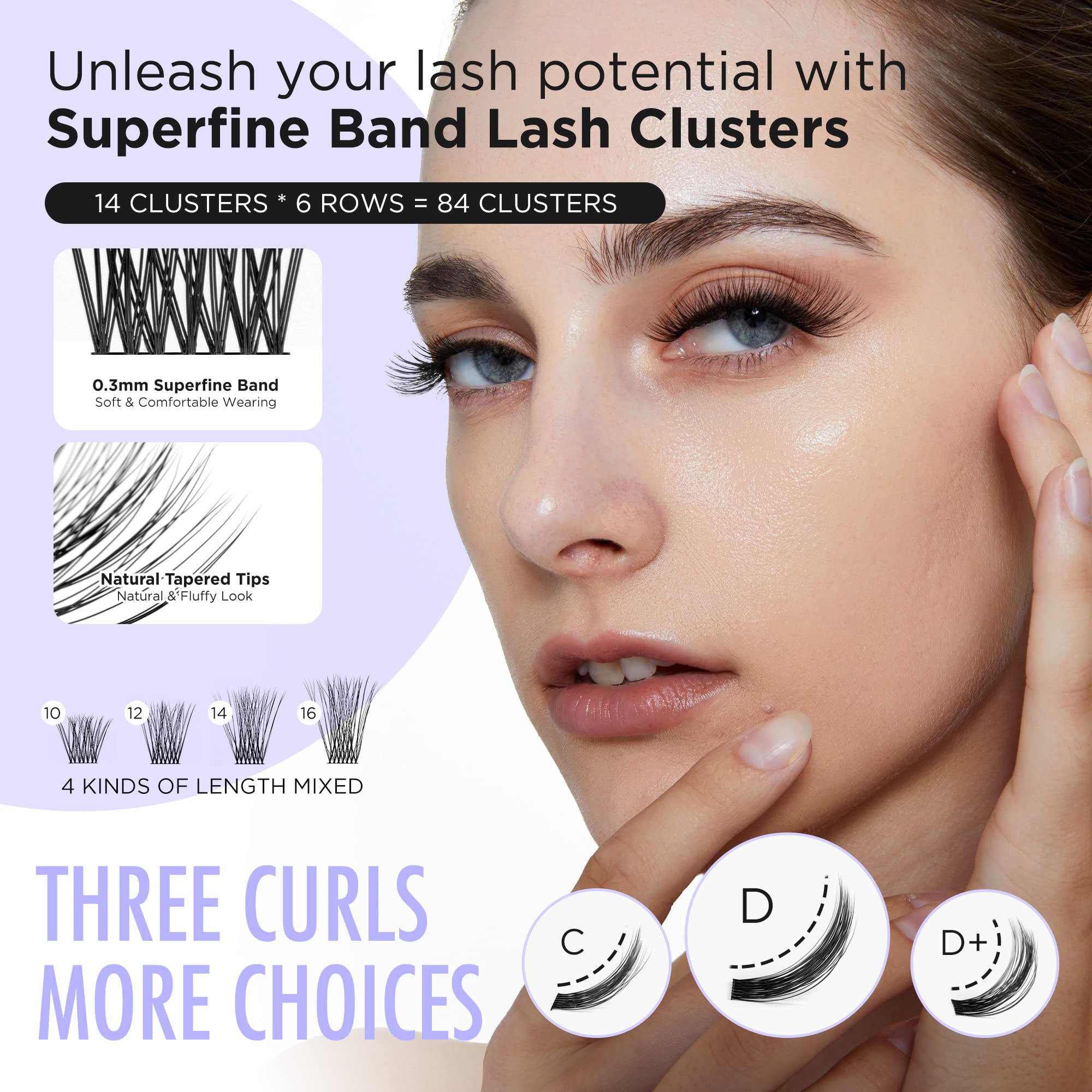 BEYELIAN Cluster Lashes D Curl 84 Pcs and Lash Bond and Remover Kit, Individual Lash Clusters Super Thin Band Lash Adhesive Super Strong Hold 48 Hours, Fast Removal Remover with No Residue