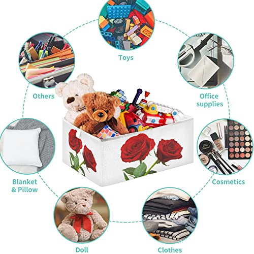visesunny Closet Baskets Red Rose Storage Bins Fabric Baskets for Organizing Shelves Foldable Storage Cube Bins for Clothes, Toys, Baby Toiletry, Office Supply