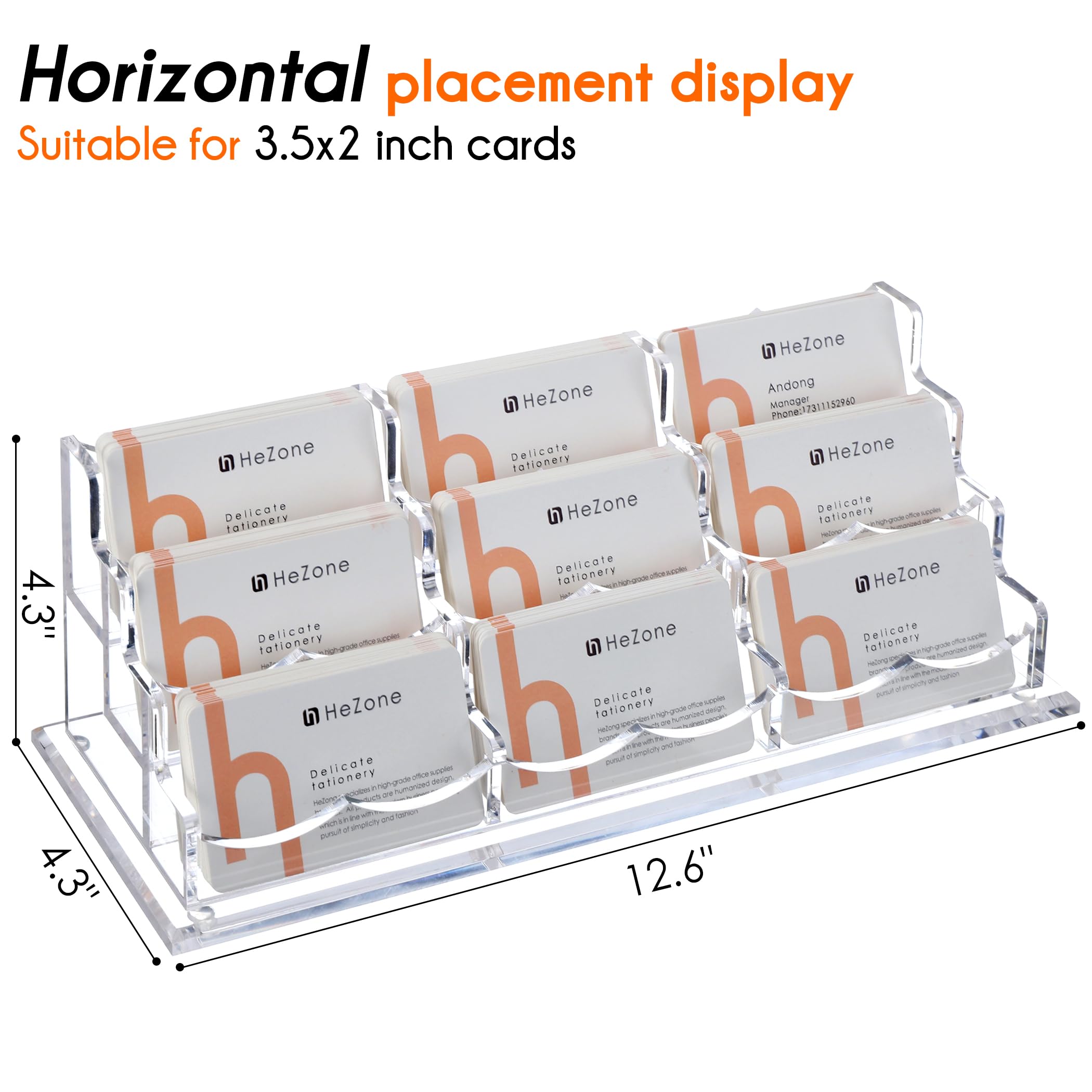 Business Card Holder for Desk, Multiple Cards Display Stand Rack for Women and Men, Clear Acrylic Card Organizer 9 Slot 3 Tiers