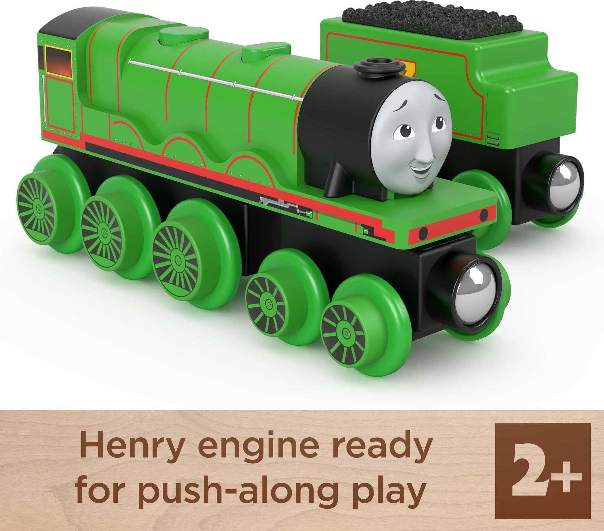 Thomas & Friends Wooden Railway Toy Train Henry Push-Along Wood Engine & Coal Car for Toddlers & Preschool Kids Ages 2+ Years (Amazon Exclusive)