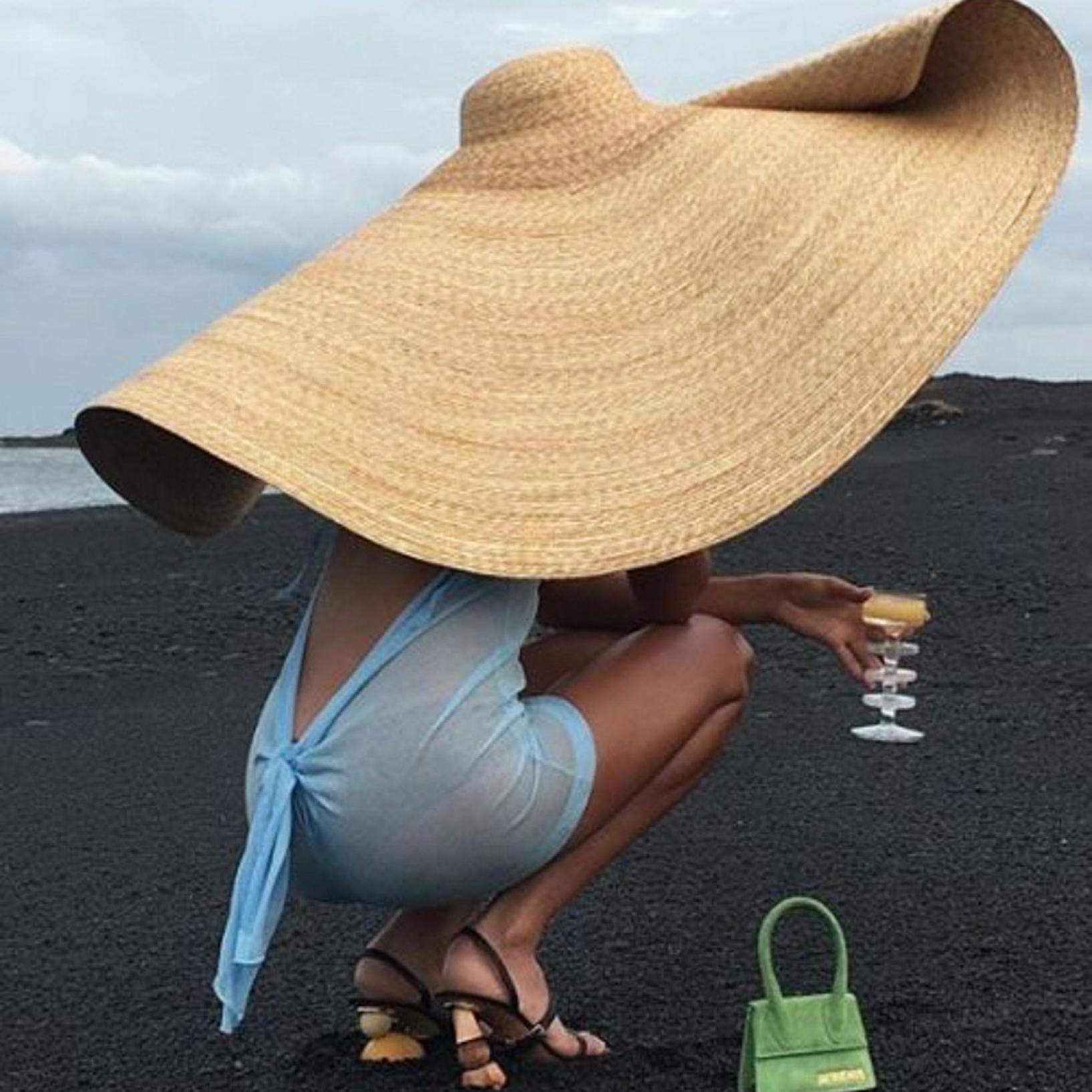 Beach Hat Oversized Sun Straw Hat Wide Brim Floppy Foldable Hats for Women Anti-UV Sun Protection Roll up Cap Cover Summer Beach Sun Large Brim Hat