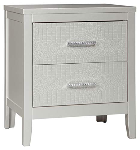 Signature Design by Ashley Olivet Glam 2 Drawer Nightstand with Faux Shagreen Drawer Fronts, Silver