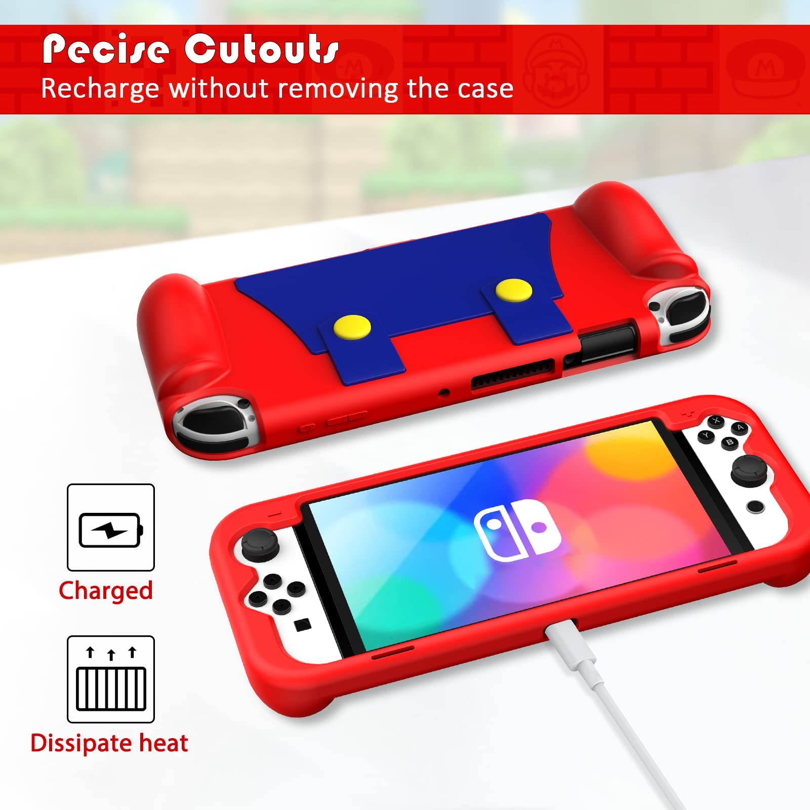 KENOBEE Silicone Case Compatible with Nintendo Switch OLED Model 2021, Soft Lightweight Ergonomic Grip Protective Cover with Shock-Absorption and Anti-Scratch Design for Switch OLED, Red