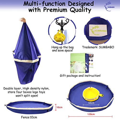 Toy Storage Mat Bag by Drawstring for Lego - Play Mat Bag Toy Storage Container for Kids with Cap can as Gift(2Pcs = Big Blue + Mini Yellow)