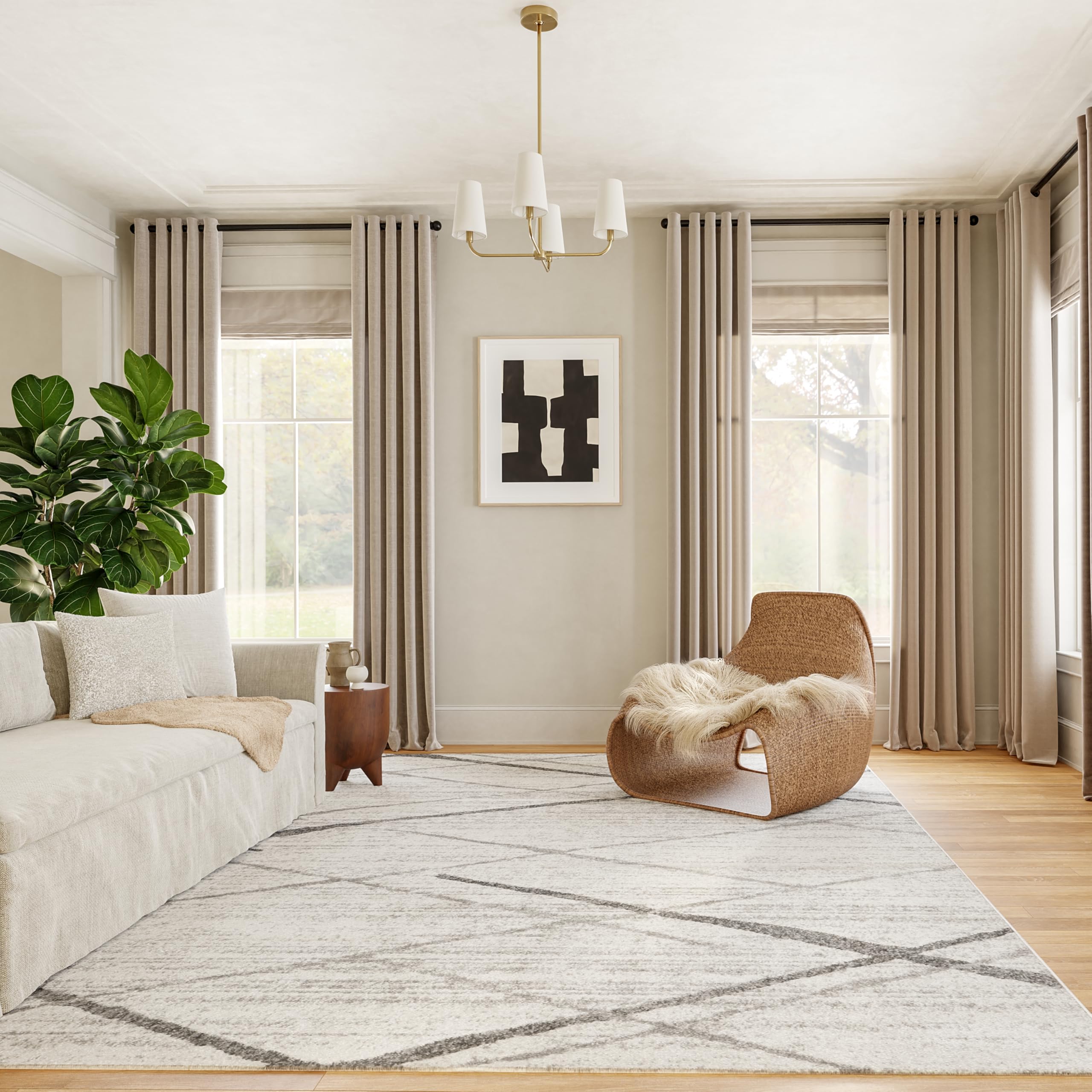 nuLOOM 2x8 Thigpen Contemporary Area Rug, Grey, Abstract Lines, Non-Slip Backing, Stain Resistant, for Bedroom, Dining Room, Living Room, Hallway, Office, Kitchen, Entryway